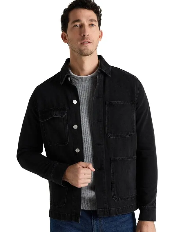 Quince Organic Cotton Denim Chore Jacket - Washed Black