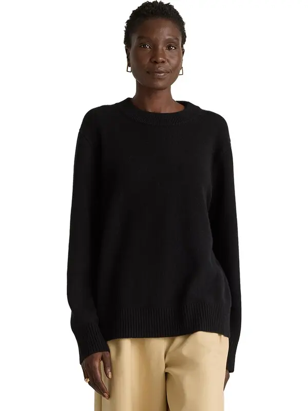 Quince Mongolian Cashmere Oversized Crewneck Sweater - Black