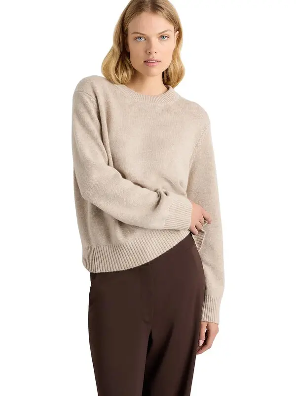 Quince Mongolian Cashmere Oversized Crewneck Sweater - Undyed Natural Heather