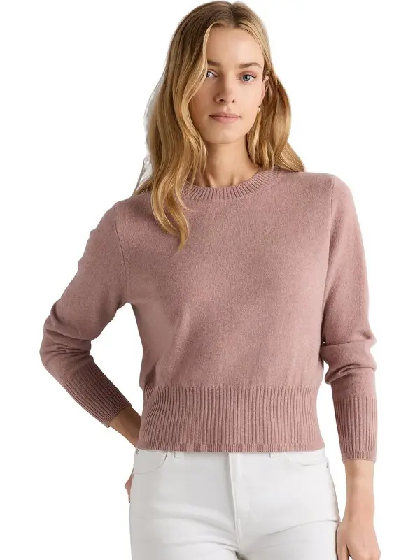 Quince Mongolian Cashmere Shrunken Crewneck Sweater - Heather Vintage Pink