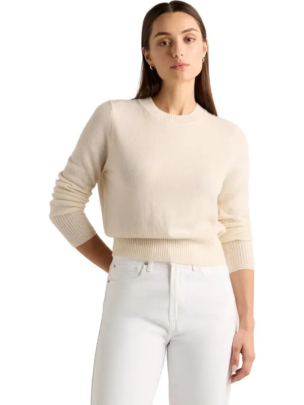 Quince Mongolian Cashmere Shrunken Crewneck Sweater - Ivory