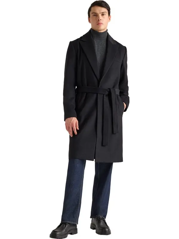 Quince Italian Wool Belted Overcoat - Black