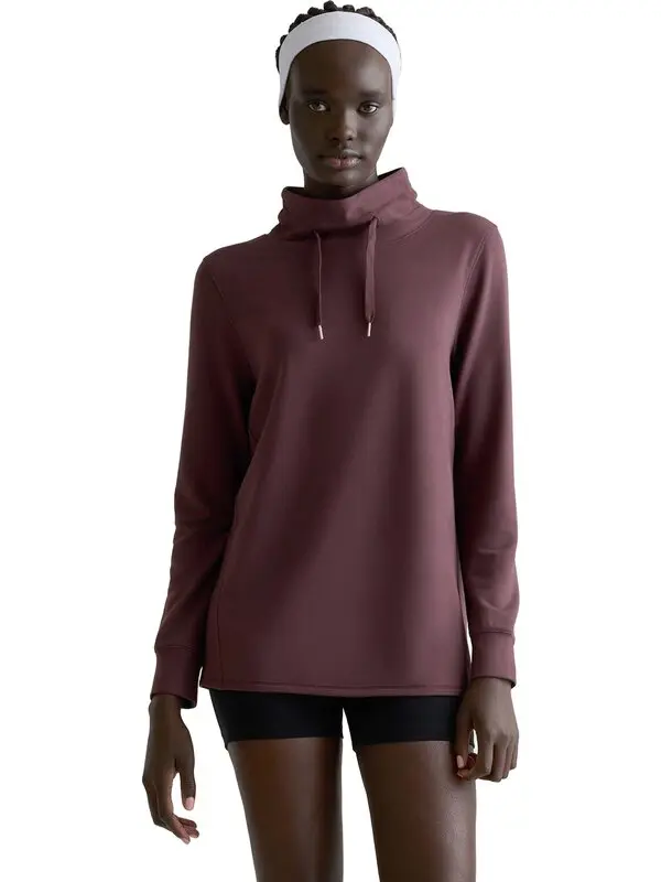 Quince Supersoft Fleece Mock Neck Pullover - Dried Fig