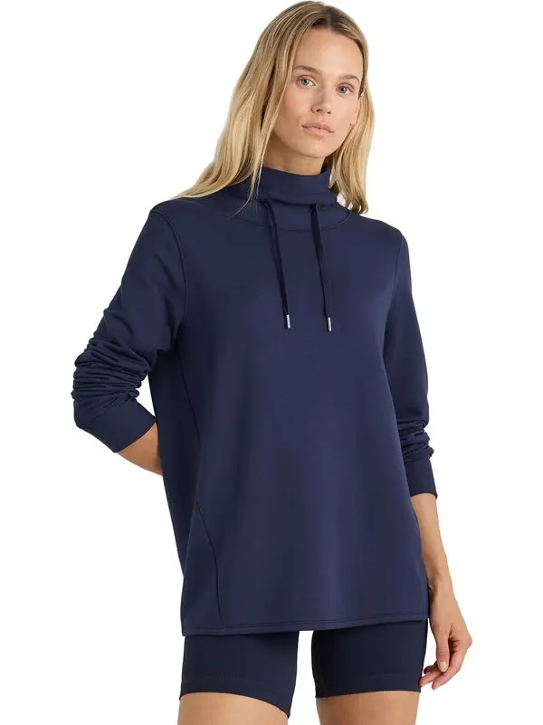 Quince Supersoft Fleece Mock Neck Pullover - Navy