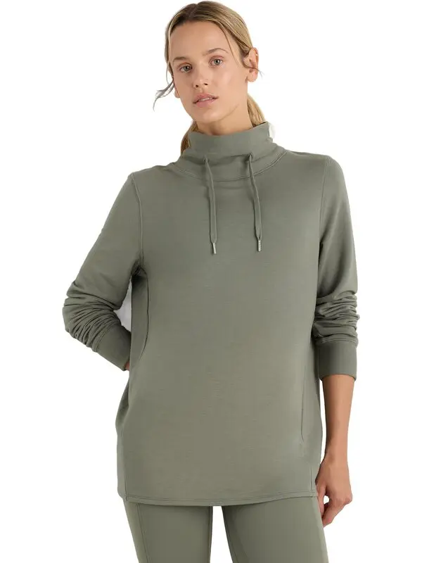 Quince Supersoft Fleece Mock Neck Pullover - Smoked Thyme Green