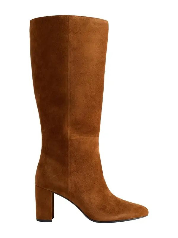 Quince Italian Suede Block Heel Boots - Cognac