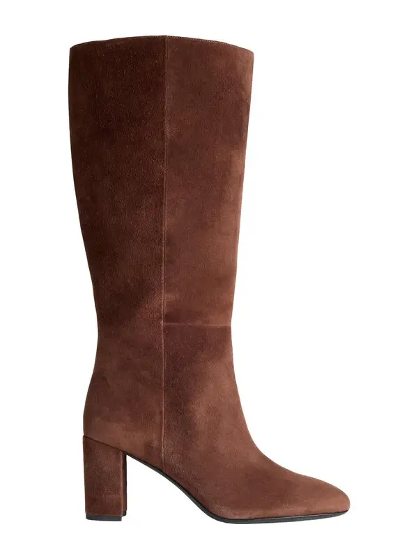 Quince Italian Suede Block Heel Boots - Espresso Brown