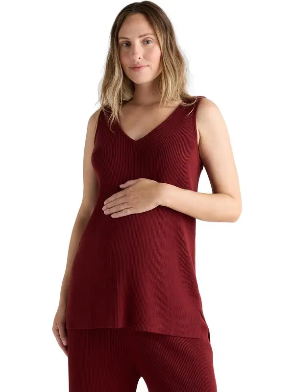 Quince Cotton Cashmere Maternity And Nursing V-neck Tank Top - Deep Brick Red