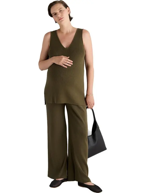 Quince Cotton Cashmere Maternity And Nursing V-neck Tank Top - Olive