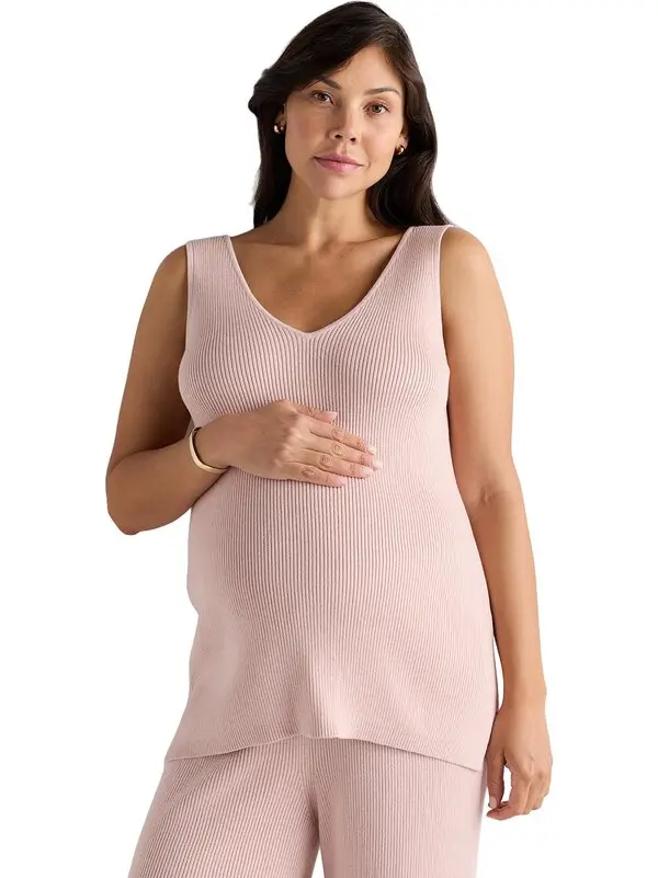 Quince Cotton Cashmere Maternity And Nursing V-neck Tank Top - Sugar Stone