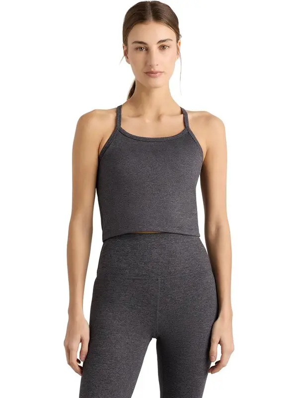Quince Ultra-soft Y-back Cropped Bra Tank Top - Heather Charcoal