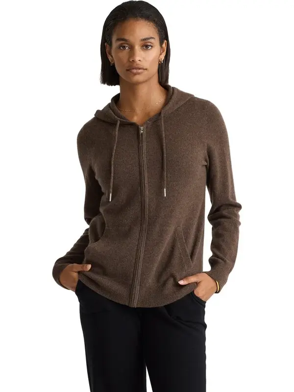 Quince Mongolian Cashmere Full-zip Hoodie - Brown