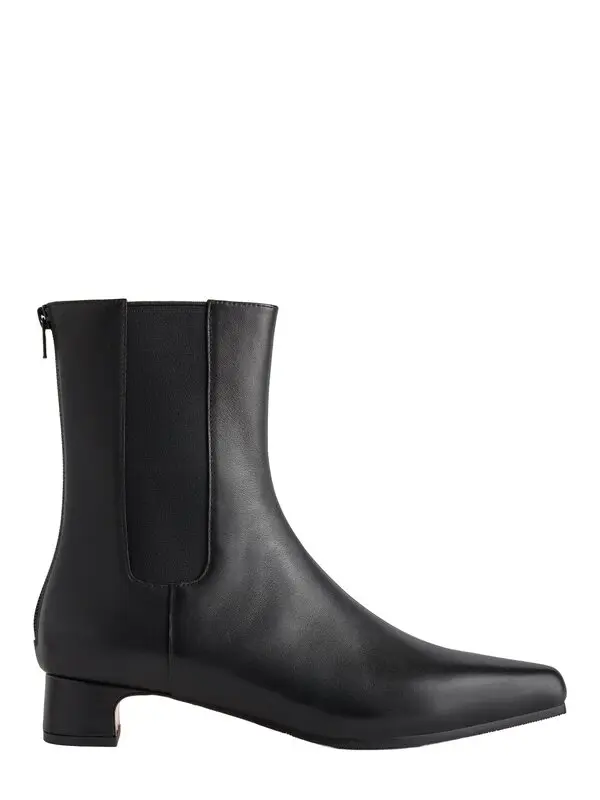 Quince Italian Leather Kitten Heel Ankle Boots - Black