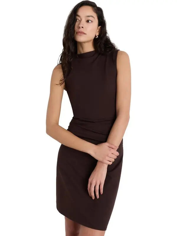 Quince Stretch Cotton Jersey Mock Neck Mini Dress - Espresso