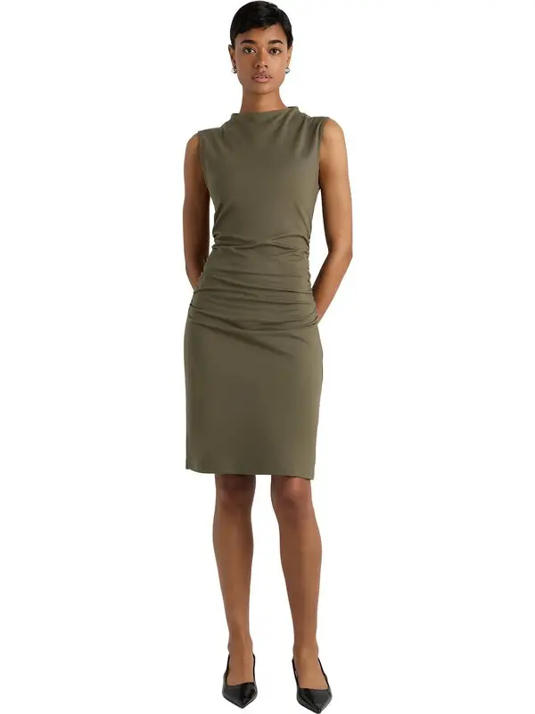 Quince Stretch Cotton Jersey Mock Neck Mini Dress - Kalamata Olive