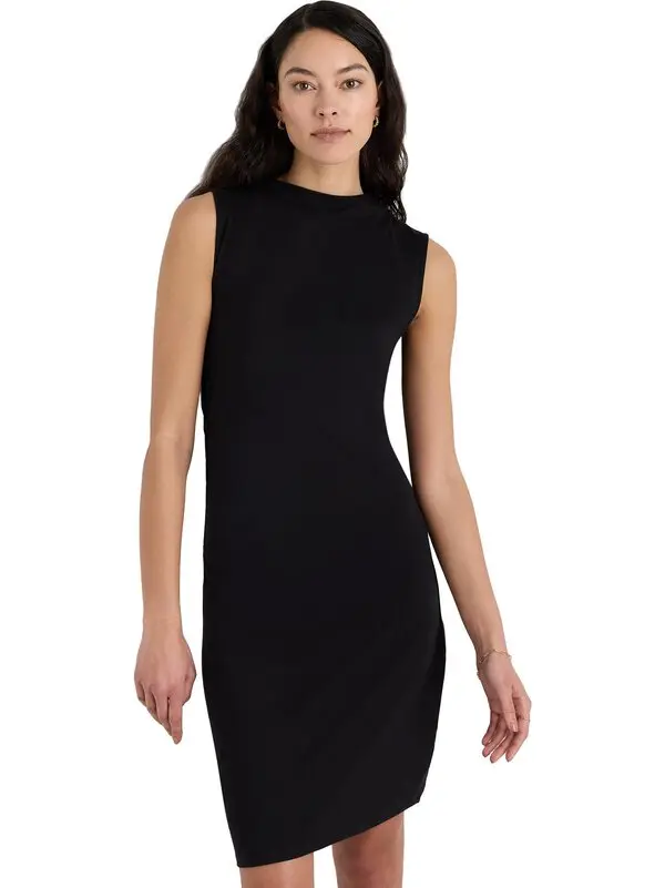 Quince Stretch Cotton Jersey Mock Neck Mini Dress - True Black