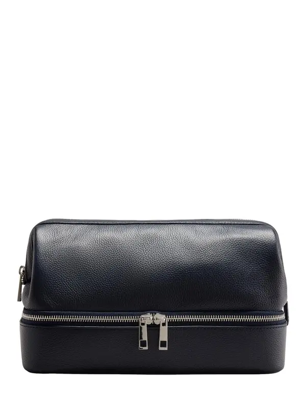Quince Italian Leather Dual Compartment Toiletry Bag - Deep Navy