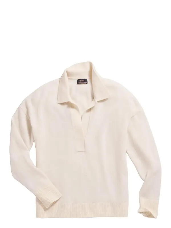 Quince Mongolian Cashmere Polo Sweater - Ivory