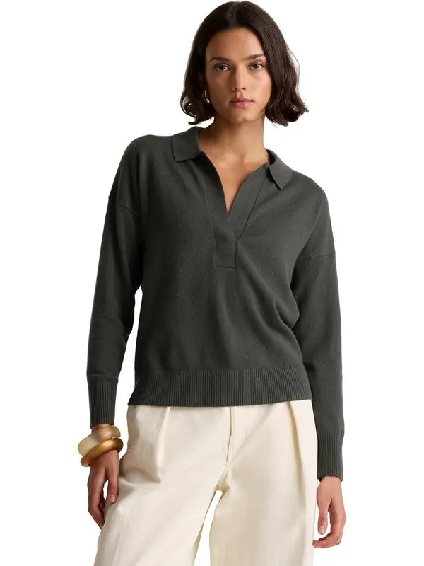 Quince Cashmere Polo Sweater - Moss