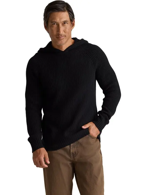 Quince Mongolian Cashmere Fisherman Pullover Hoodie - Black