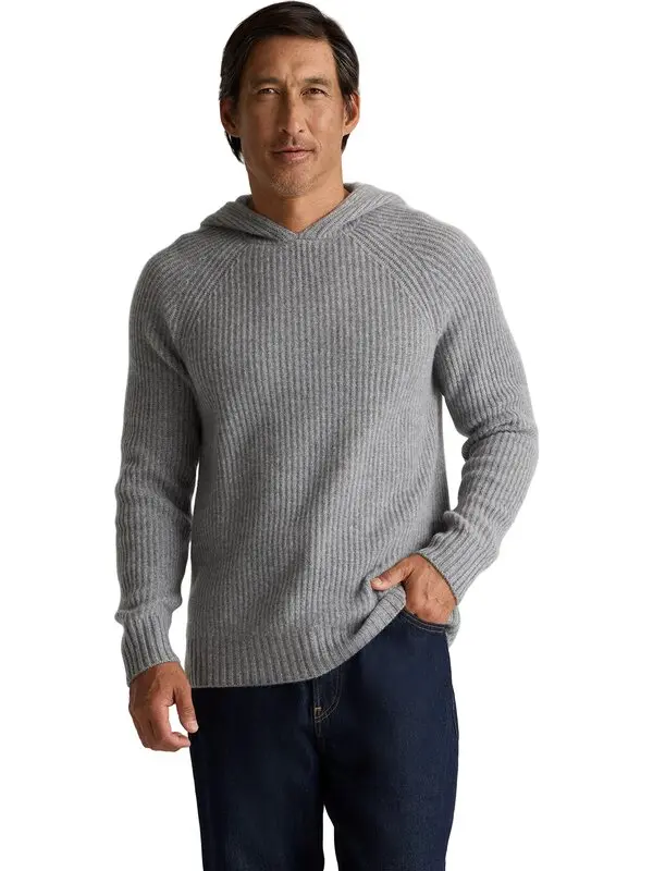 Quince Mongolian Cashmere Fisherman Pullover Hoodie - Heather Grey