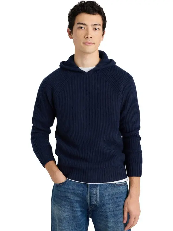 Quince Mongolian Cashmere Fisherman Pullover Hoodie - True Navy