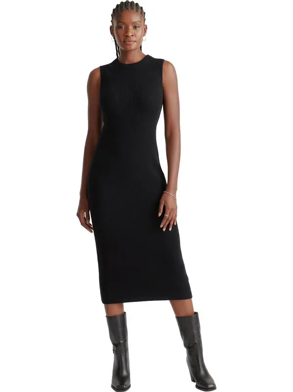 Quince Mongolian Cashmere Sleeveless Midi Sweater Dress - Black