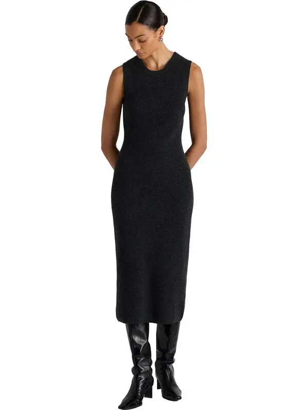 Quince Mongolian Cashmere Sleeveless Midi Sweater Dress - Heather Charcoal