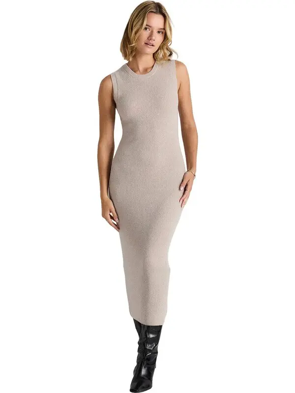 Quince Mongolian Cashmere Sleeveless Midi Sweater Dress - Heather Cloud Beige