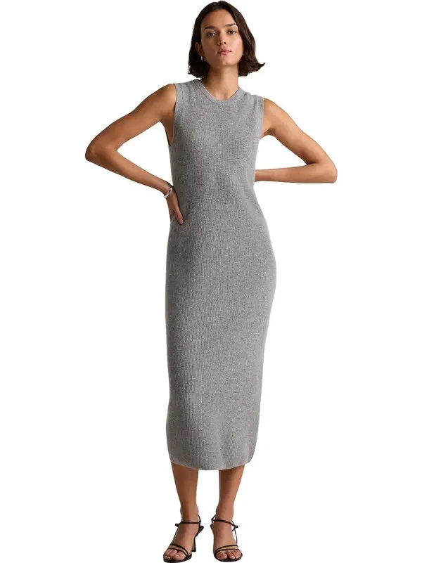 Quince Mongolian Cashmere Sleeveless Midi Sweater Dress - Heather Grey