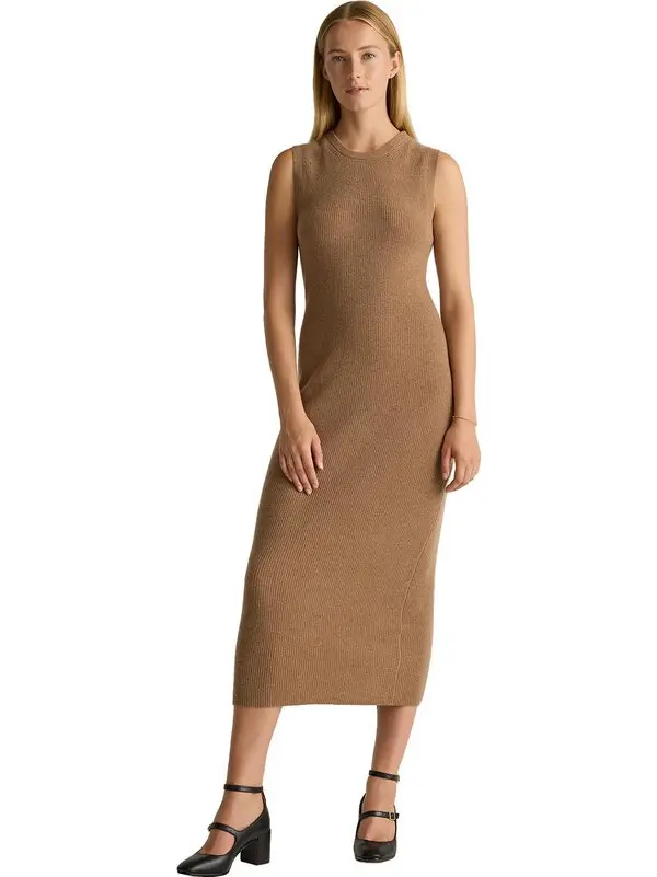 Quince Mongolian Cashmere Sleeveless Midi Sweater Dress - Teak Brown