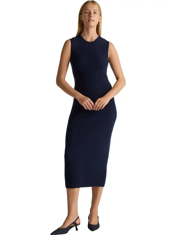 Quince Mongolian Cashmere Sleeveless Midi Sweater Dress - True Navy
