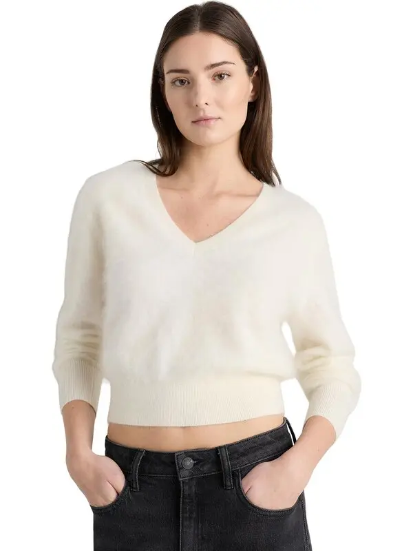 Quince Brushed Cashmere Shrunken V-neck Sweater - Ivory