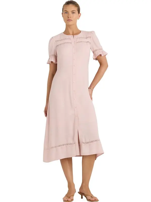 Quince Crepe Lace Inset Midi Dress - Shell Pink
