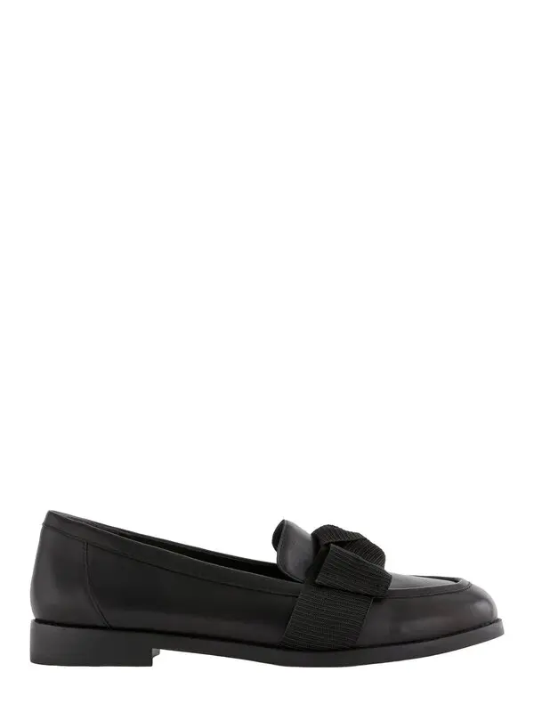 Quince Italian Leather Bow Penny Loafer - Black