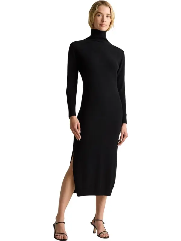 Quince Mongolian Cashmere Turtleneck Midi Sweater Dress - Black