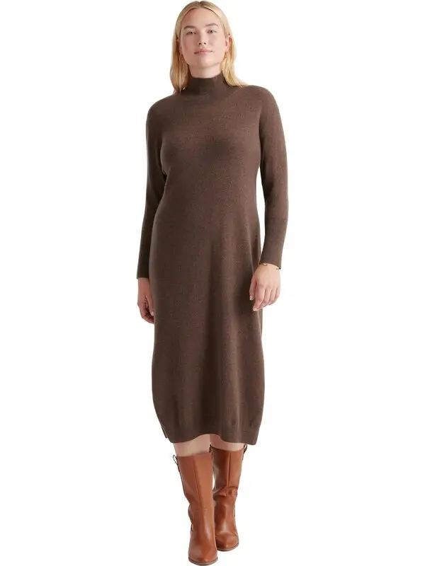 Quince Mongolian Cashmere Turtleneck Midi Sweater Dress - Brown