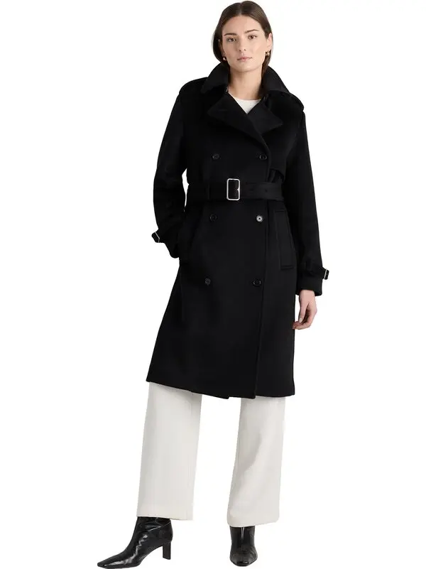 Quince 100% Mongolian Cashmere Trench Coat - Black