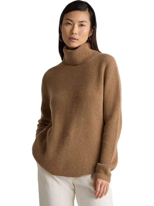 Quince Mongolian Cashmere Fisherman Turtleneck Sweater - Teak