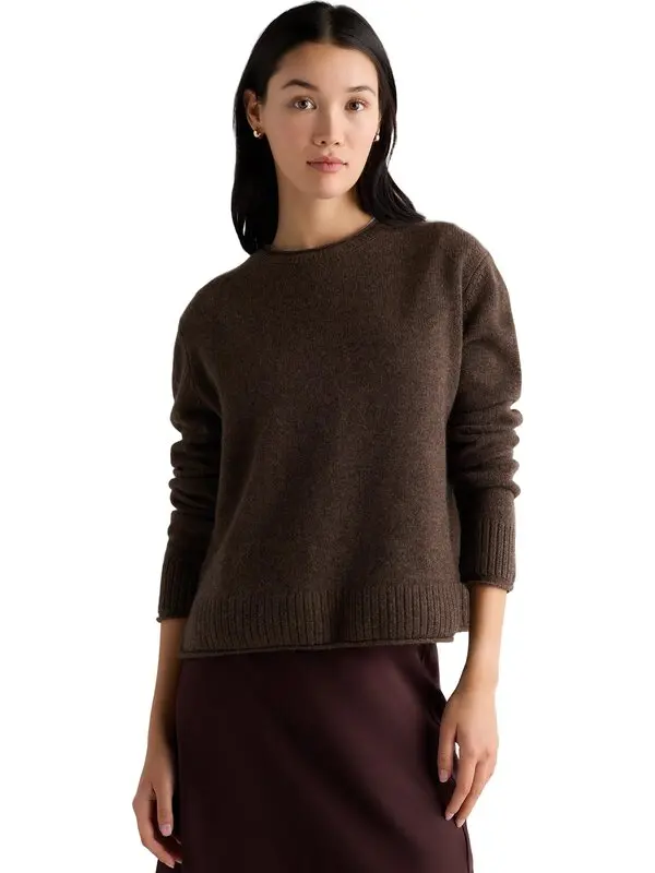 Quince Boxy Crewneck Mongolian Cashmere Sweater - Brown