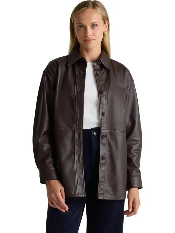 Quince Leather Shirt Jacket - Brown