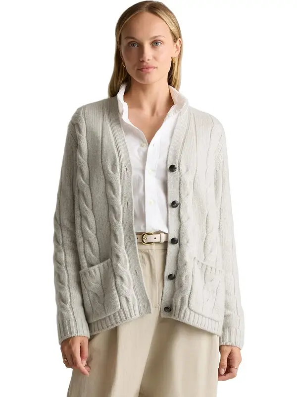 Quince Luxe Baby Cashmere Cable Cardigan Sweater - Pearled Ivory