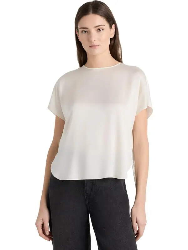 Quince Washable Stretch Silk Split Hem T-shirt - Ivory