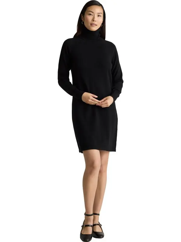Quince Cashmere Turtleneck Sweater Dress - Black