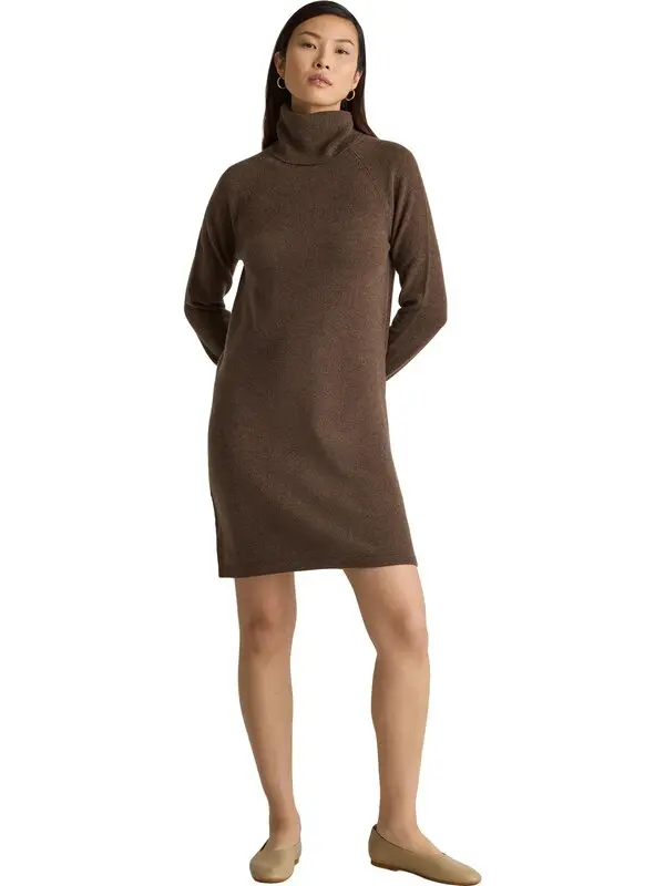 Quince Cashmere Turtleneck Sweater Dress - Brown