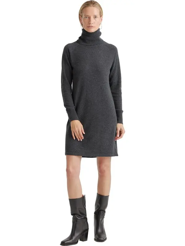 Quince Cashmere Turtleneck Sweater Dress - Charcoal