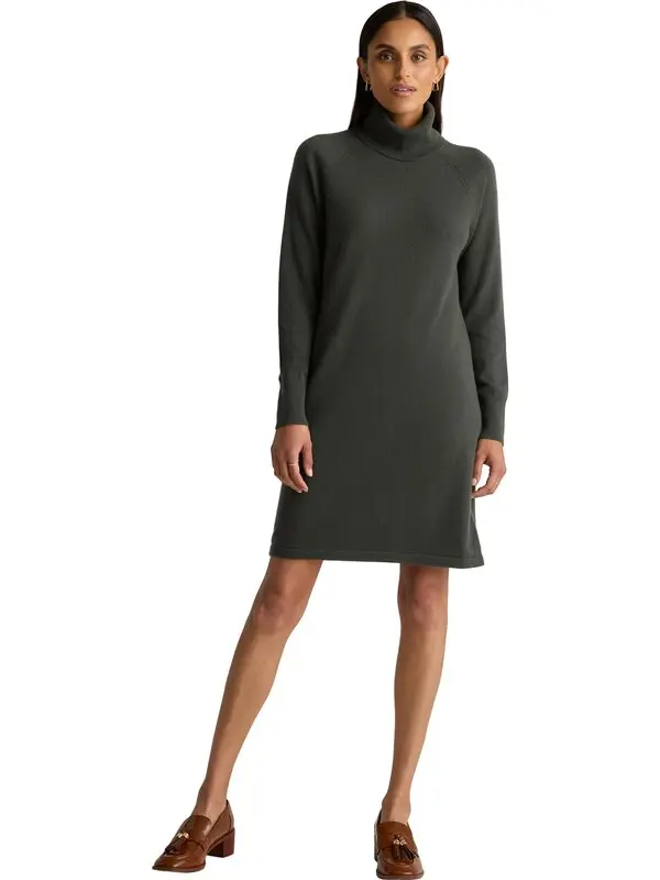 Quince Cashmere Turtleneck Sweater Dress - Moss