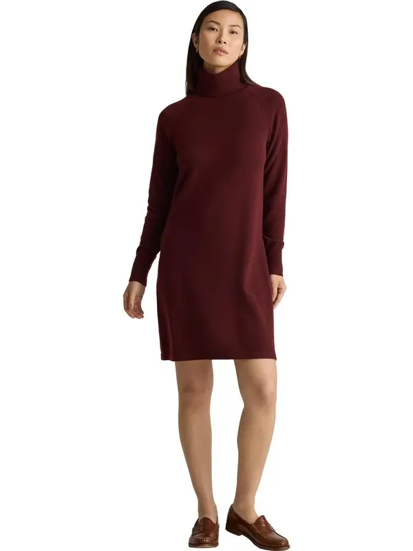 Quince Cashmere Turtleneck Sweater Dress - Rich Burgundy