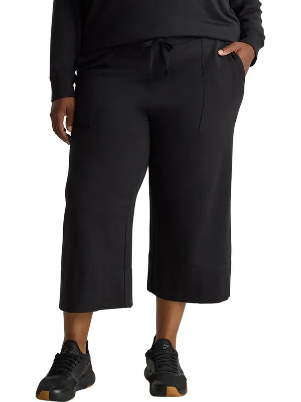 Quince Supersoft Fleece Cropped Wide Leg Pants - Black