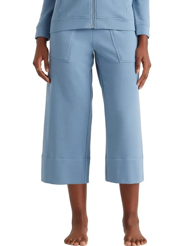 Quince Supersoft Fleece Cropped Wide Leg Pants - Chambray Blue